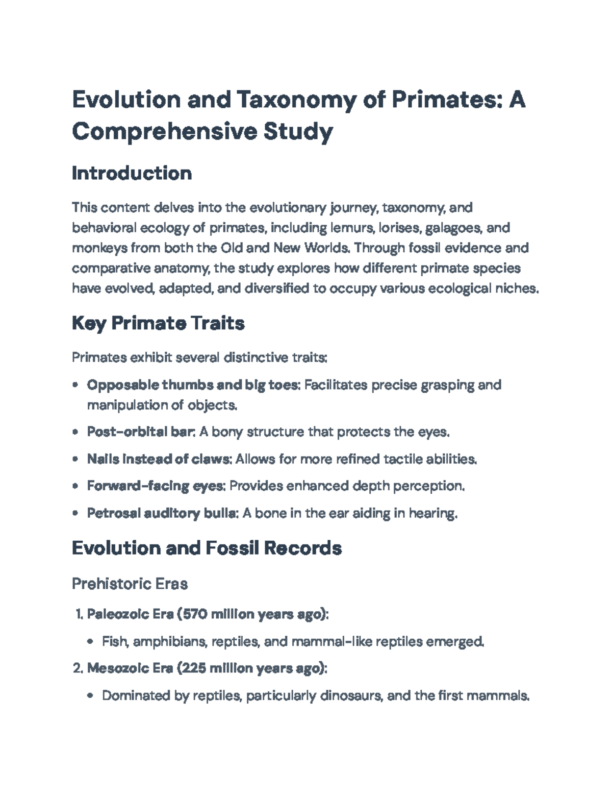 Evolution and Taxonomy of Primates: A Detailed Study (Bio 101 ...