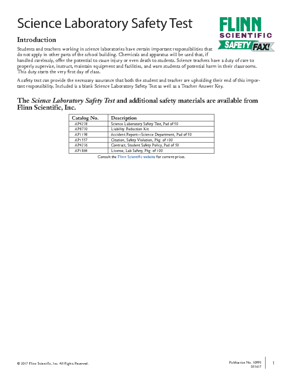 Flinn Lab Safety Test: Essential Guidelines for Science Labs - Studocu