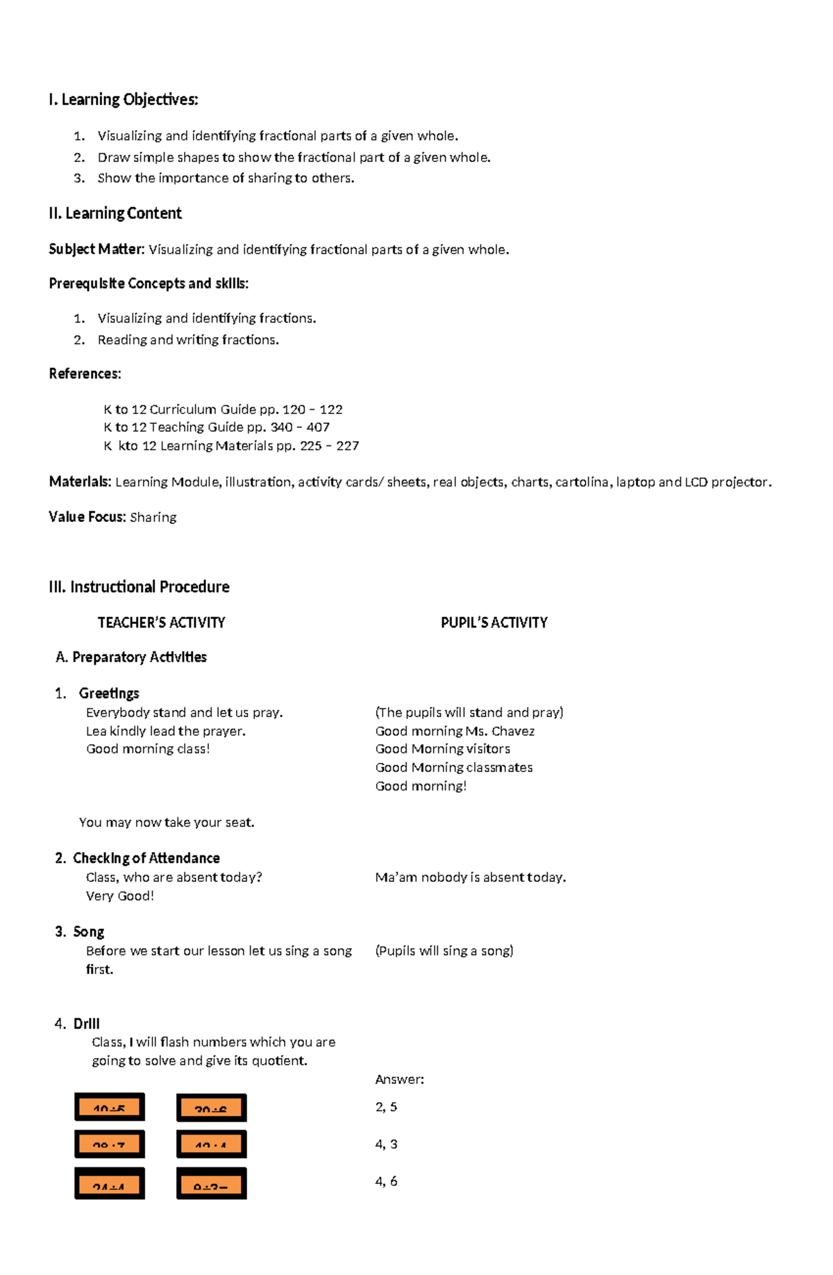 Detailed Lesson Plan in Math 283605008: Visualizing Fractions - Studocu