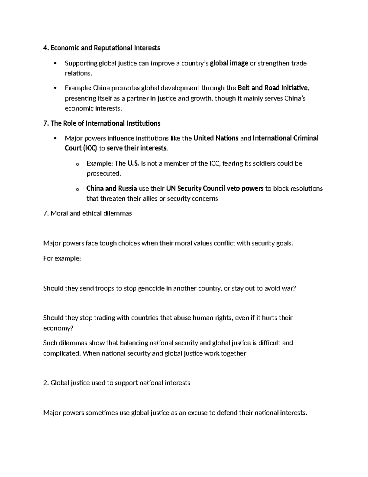 CHS 200 - Economic and Reputational Interests in Global Justice - Studocu