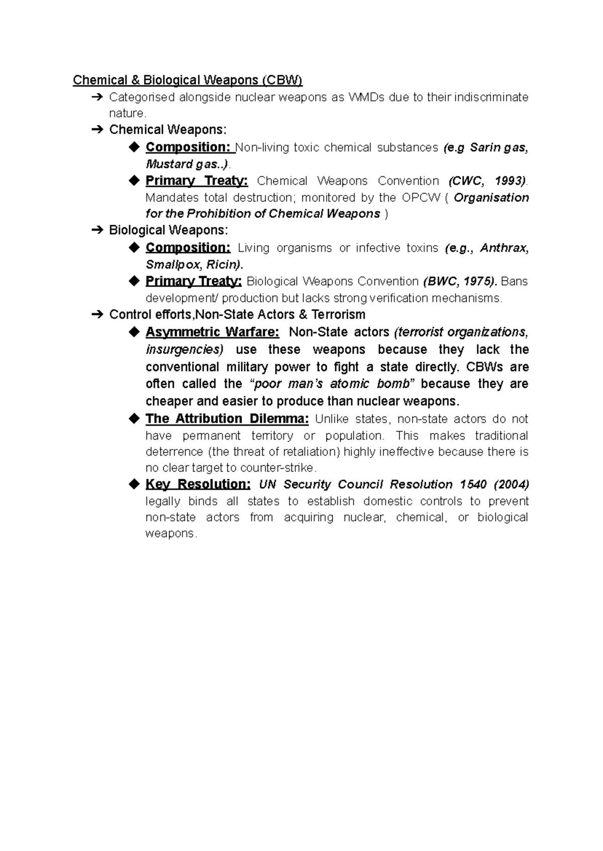 Chemical & Biological Weapons Overview - Studocu