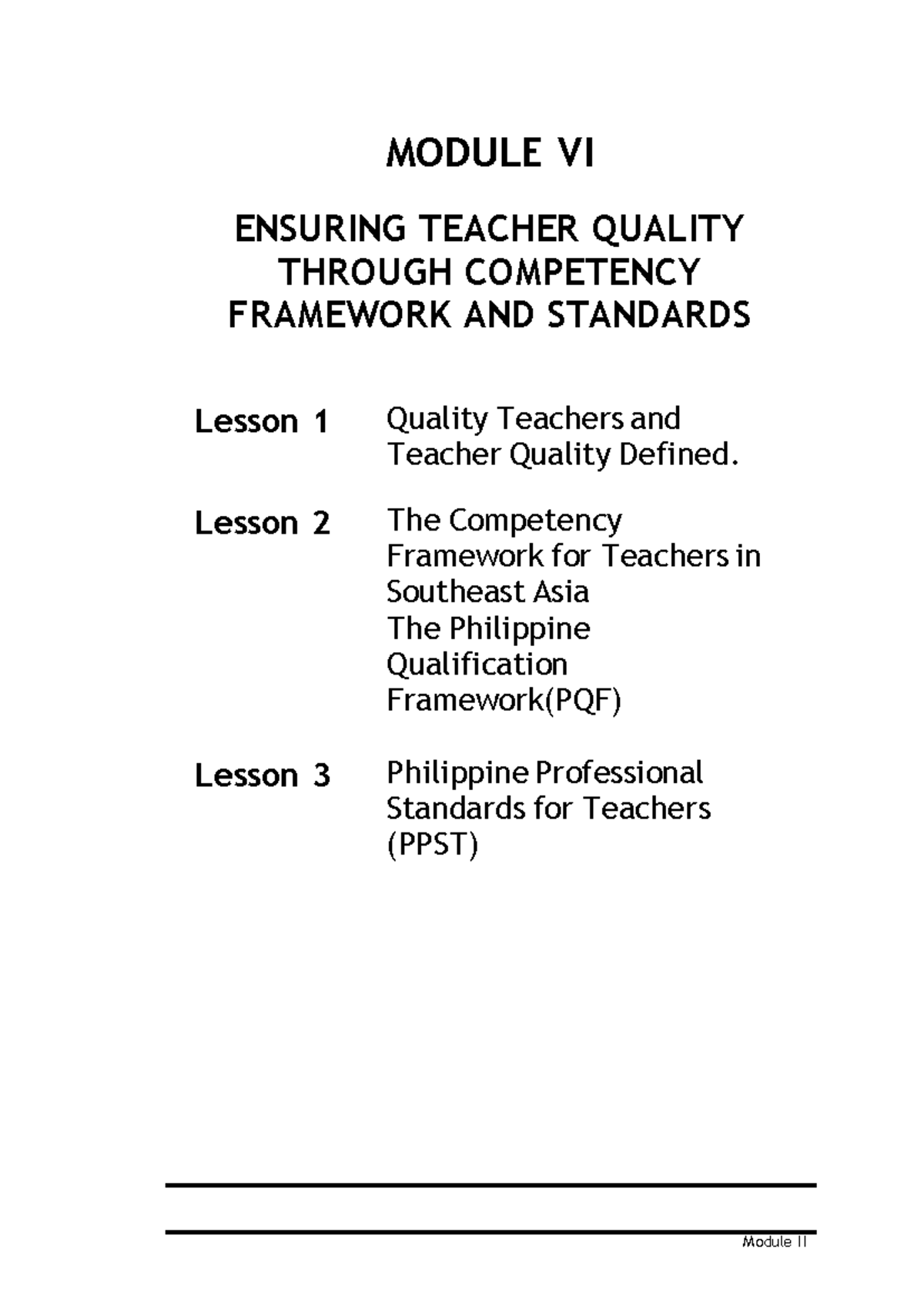 Module 6: Ensuring Teacher Quality through Competency Frameworks - Studocu