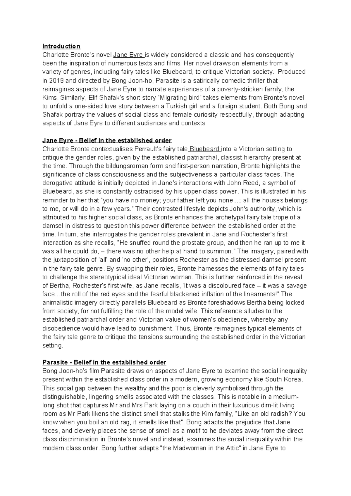 [ENG EXT] JANE EYRE - Jane Eyre comparative essay - Introduction ...