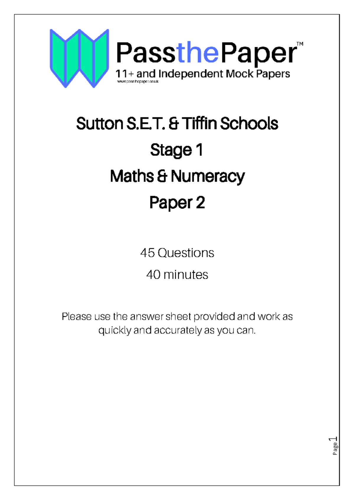 Sutton S.E.T. Stage 1 Maths & Numeracy #2 unlocked - 1 Sutton S.E ...