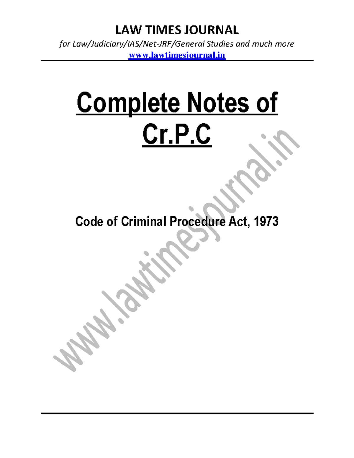 Cr PC Complete Notes pdf lectures notes - for Law/Judiciary/IAS/Net-JRF ...