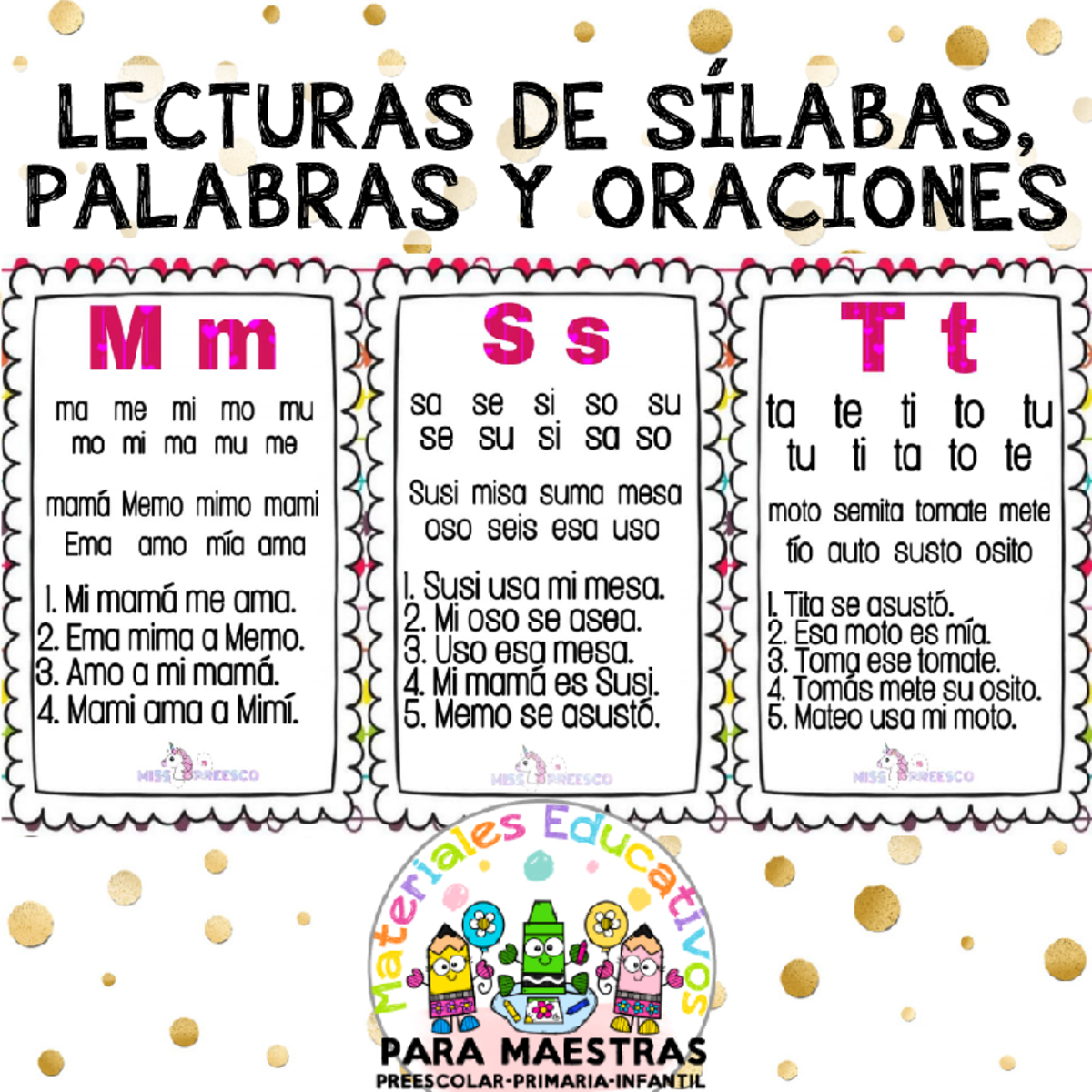 LECTURAS DE SÍLABAS, PALABRAS Y ORACIONES - MAESTRAS M M S S T T - Studocu