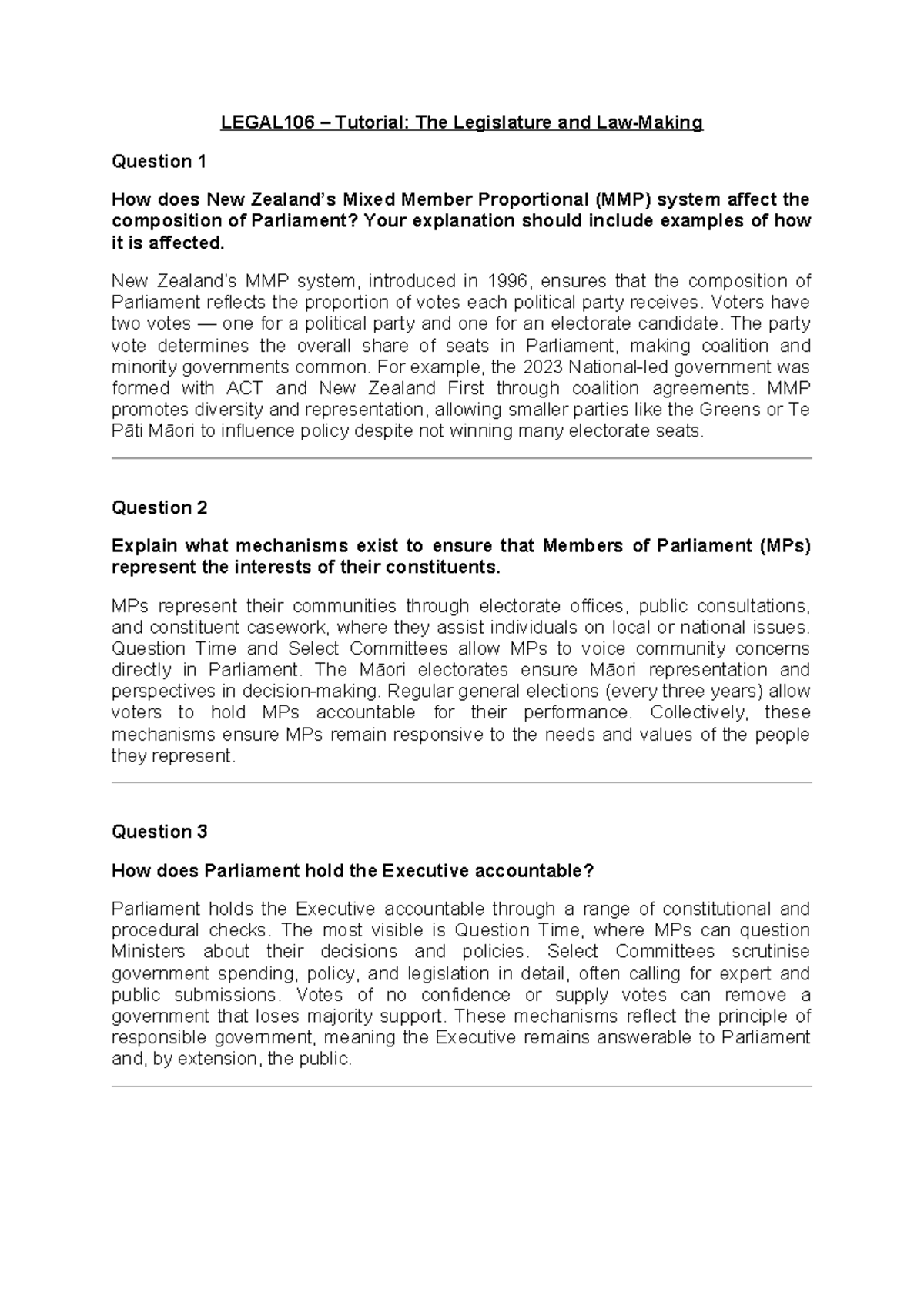 Legal 106 Tutorial: Understanding New Zealand's MMP and Parliamentary ...