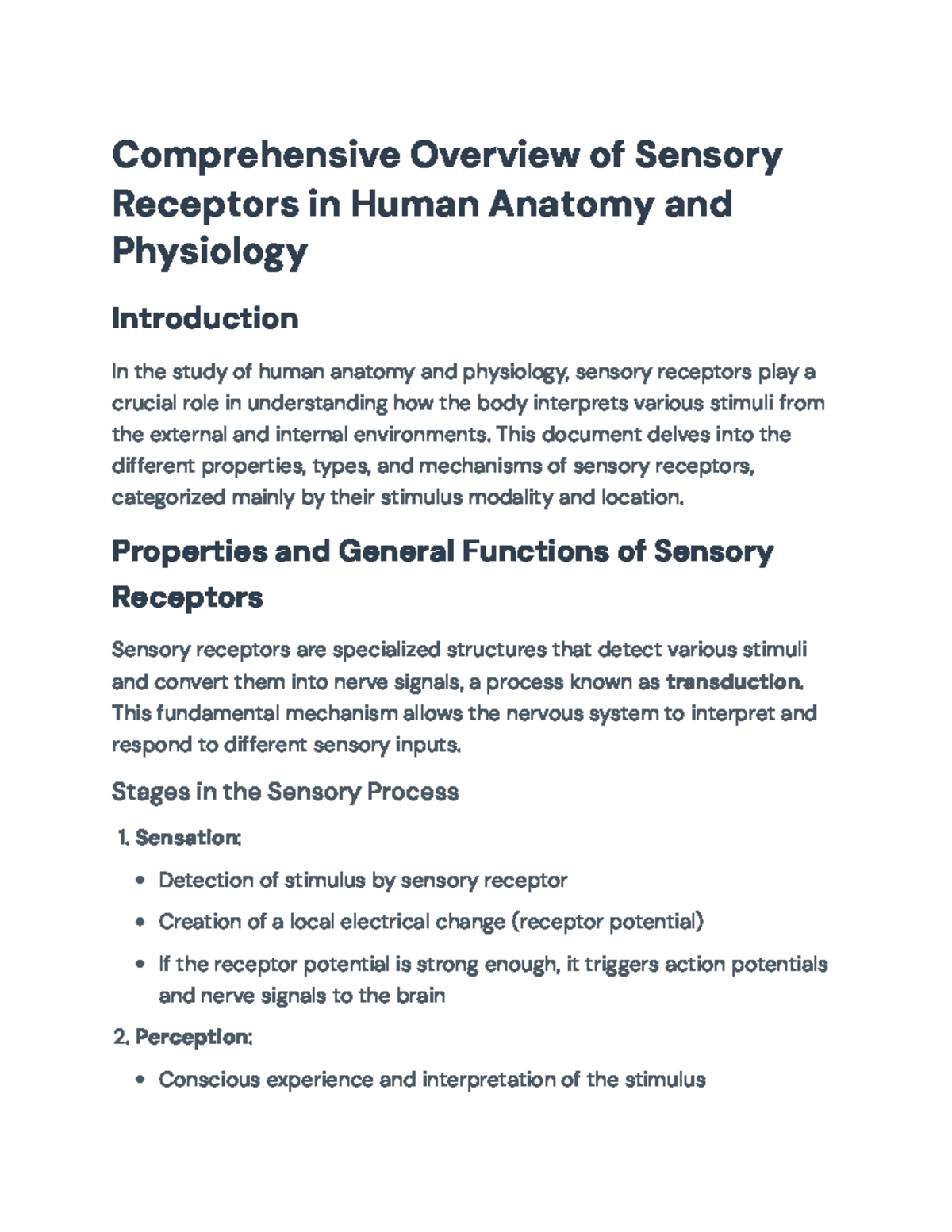 Comprehensive Overview of Sensory Receptors in Anatomy and Physio - Comprehensive Overview of ...