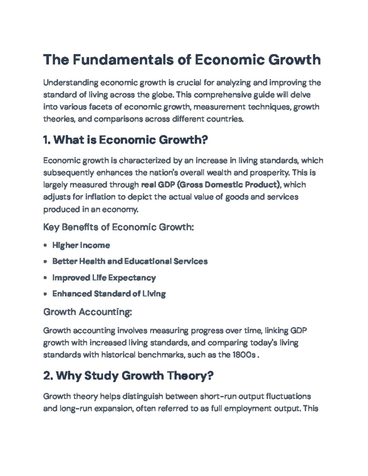 Economic Growth Fundamentals: Theories, Measurements, and Trends - The ...