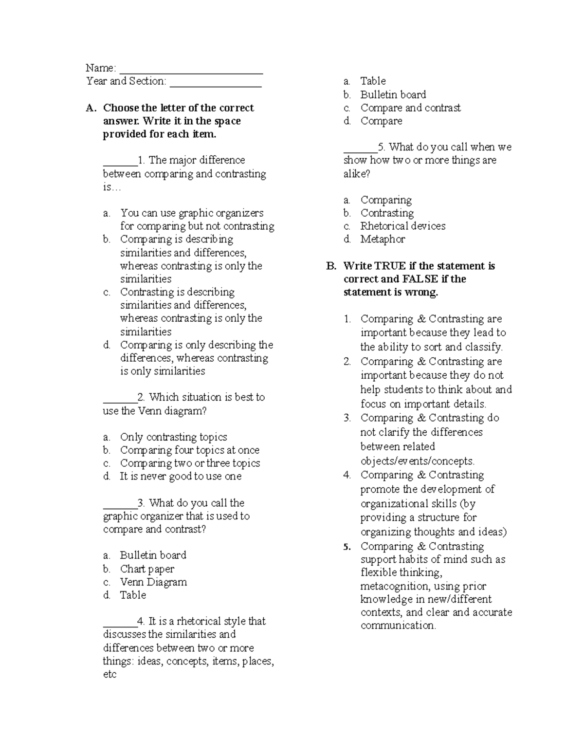 Assessment - lecture notes - Name: _________________________ Year and ...