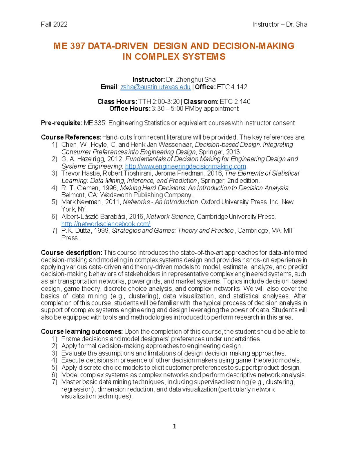 ME 397 Syllabus: Design in Complex Systems - Fall 2022 - Studocu