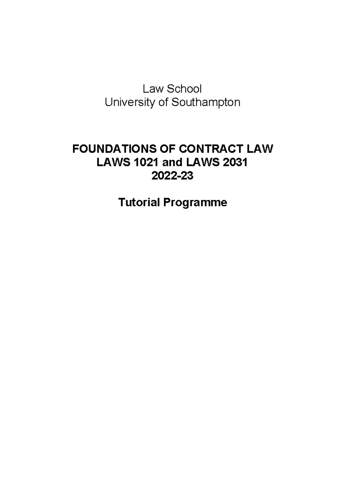 **Law Tutorial Handbook 2022-23: LAWS 1021 & LAWS 2031 Programme ...