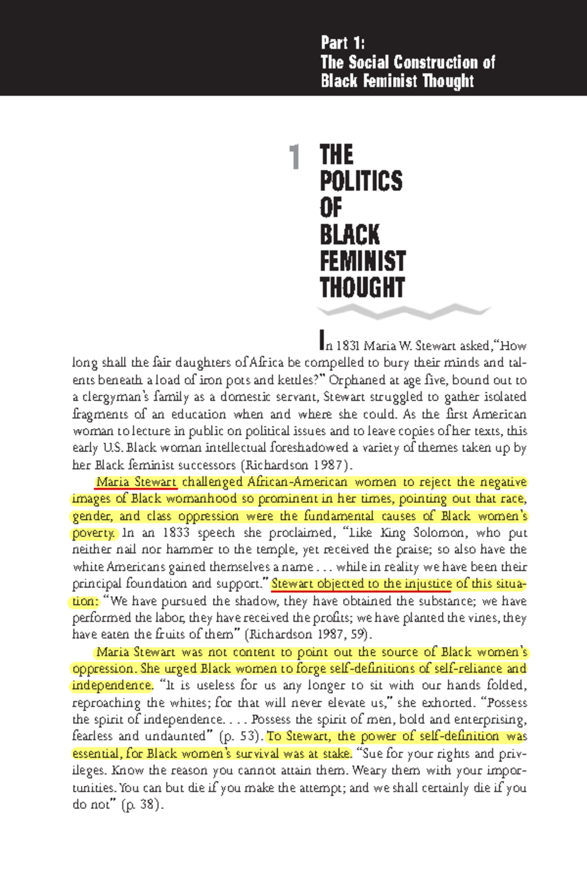 Patricia hill collins black feminist thought - I n 1831 Maria W ...