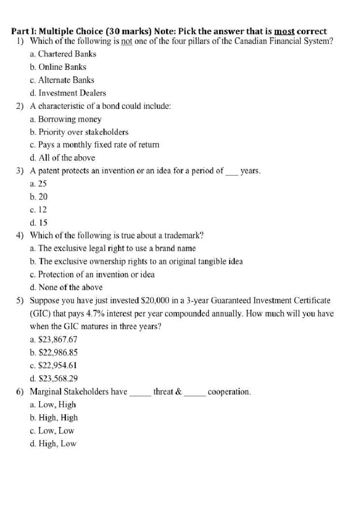 BU111 Final exam multiple choice and quantitative questions - Studocu
