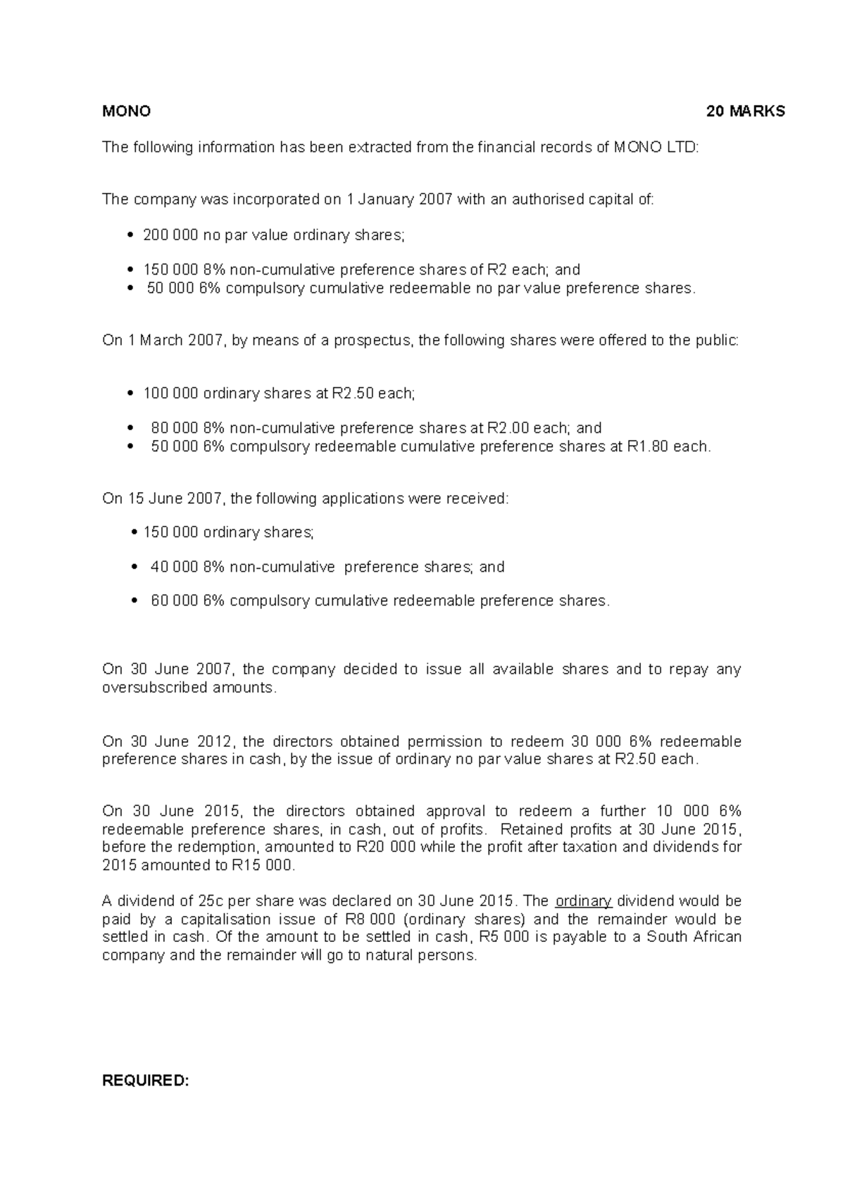 MONO20+ Marks - Test paper - MONO 20 MARKS The following information ...
