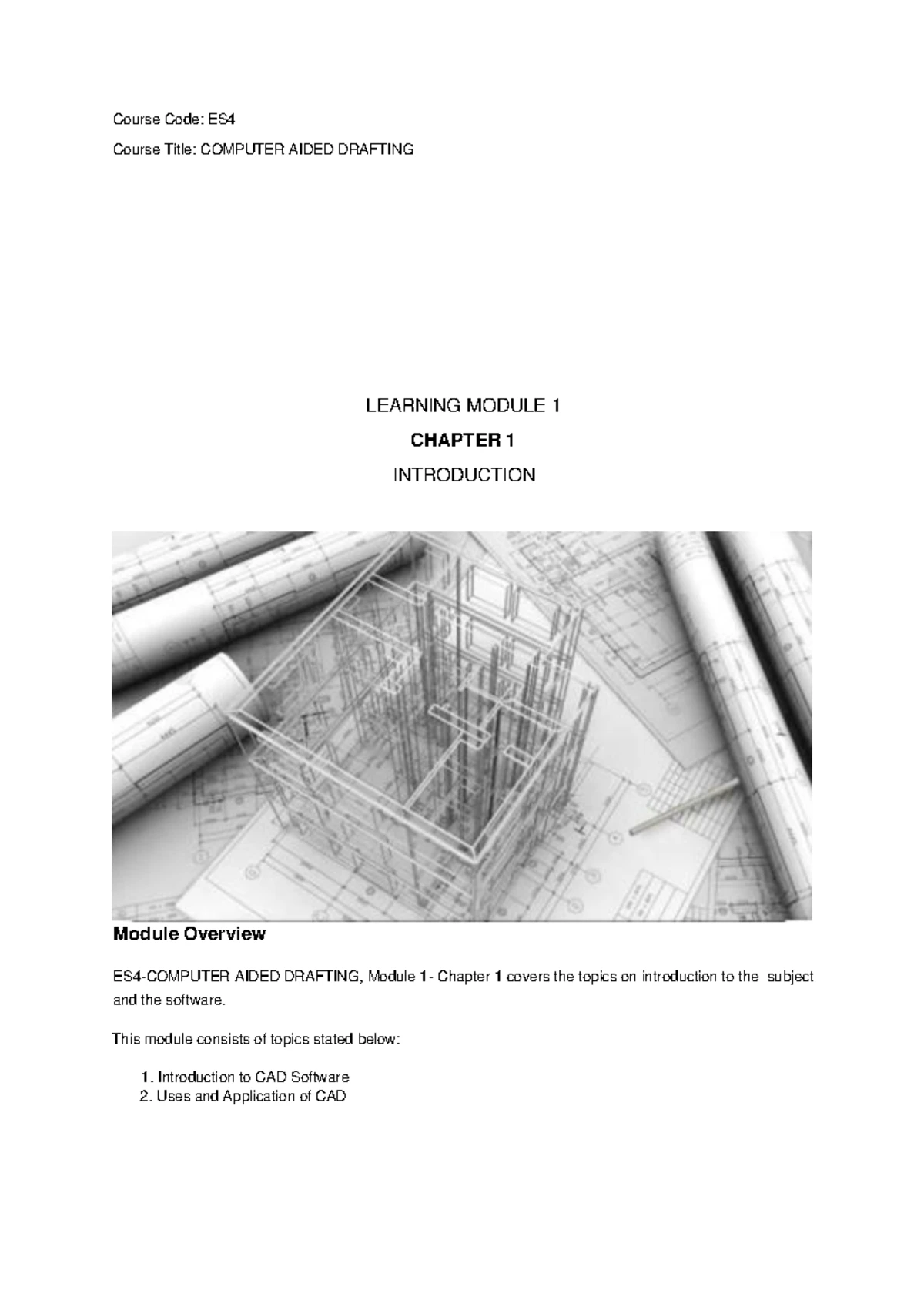 Computer Aided Drafting - Module 1 Chapter 2 - Course Code: ES Course ...