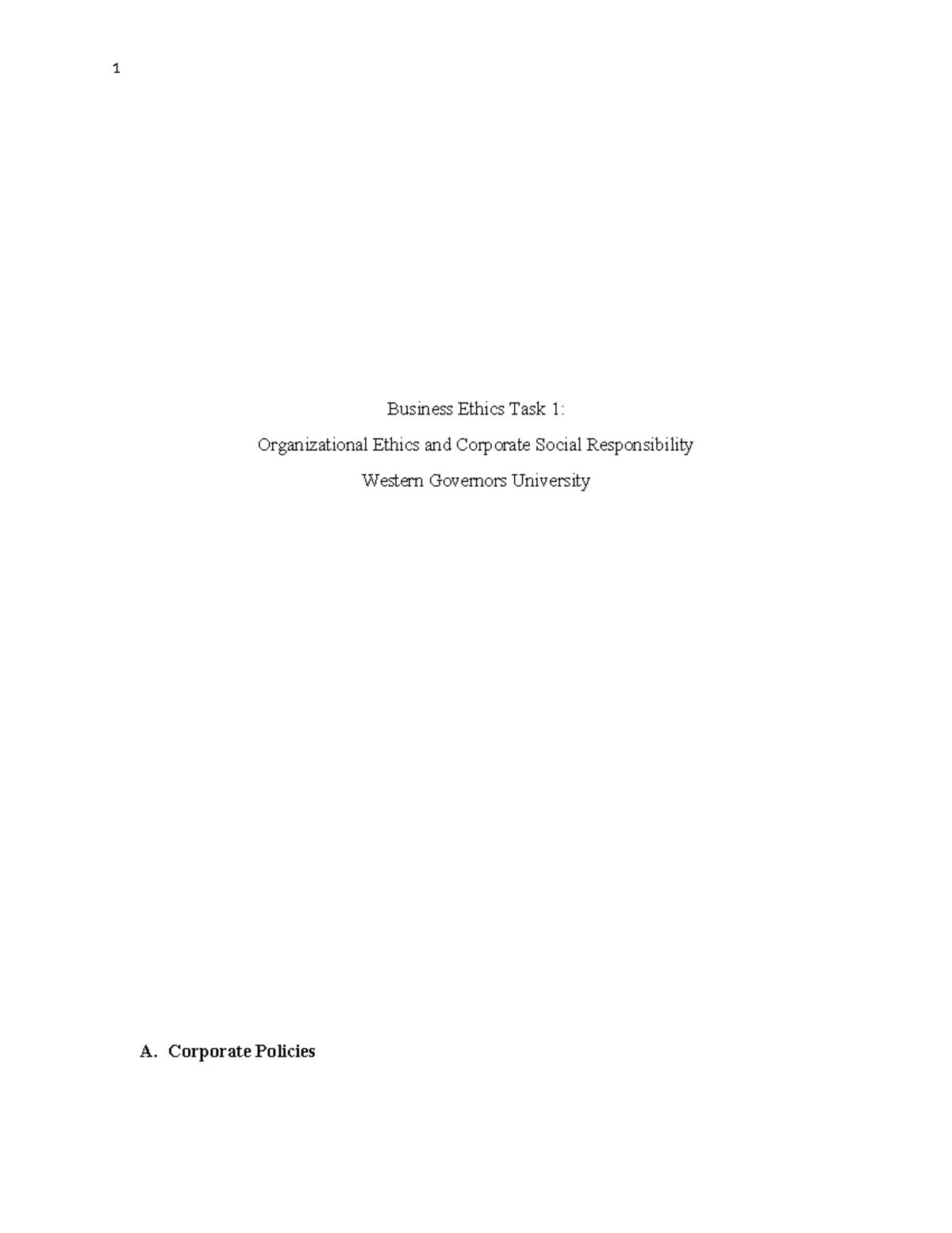 C717 Business Ethics Task 1: Analyzing Corporate Social Responsibility ...