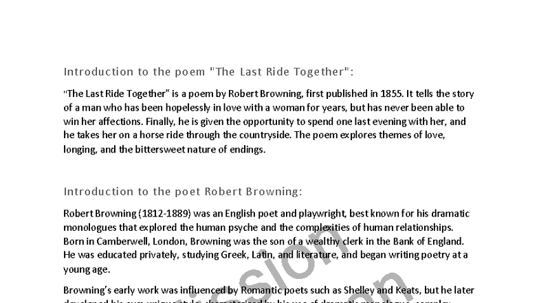 The Last Ride Together: An Analysis of Robert Browning's Poem - Studocu