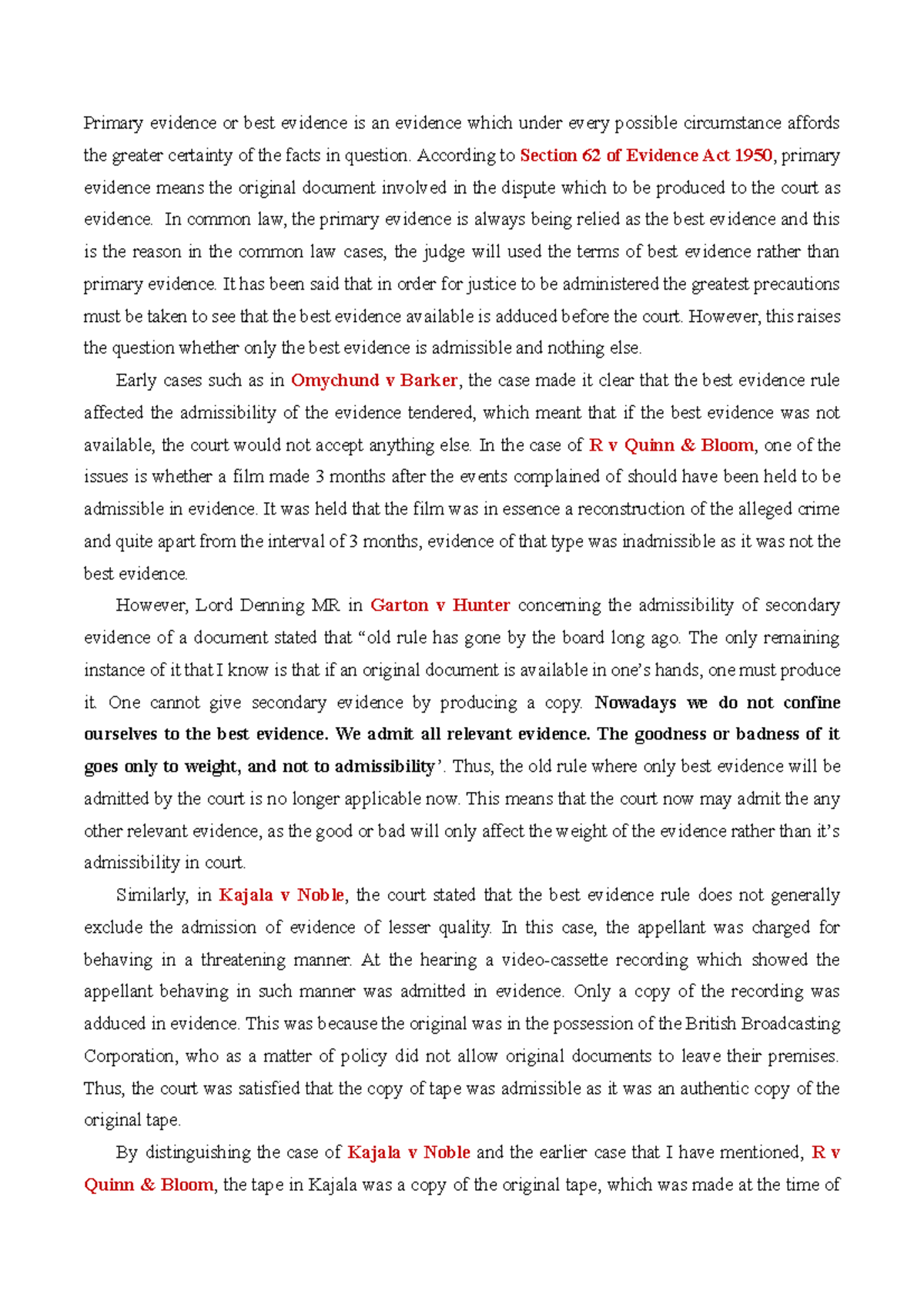 Best Evidence in Law: Analyzing the Primary Evidence Rule - Studocu