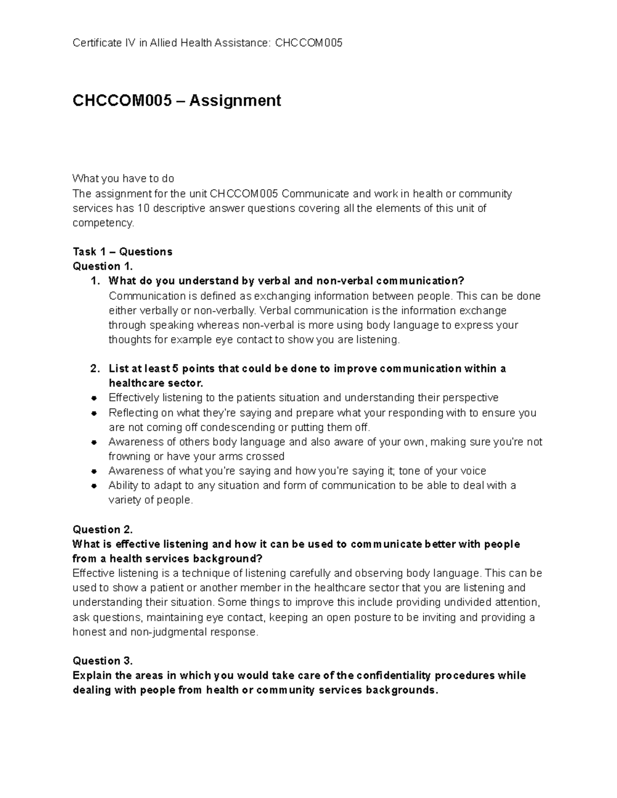 CHCCOM005 - Assignment on Effective Communication in Health Sector ...
