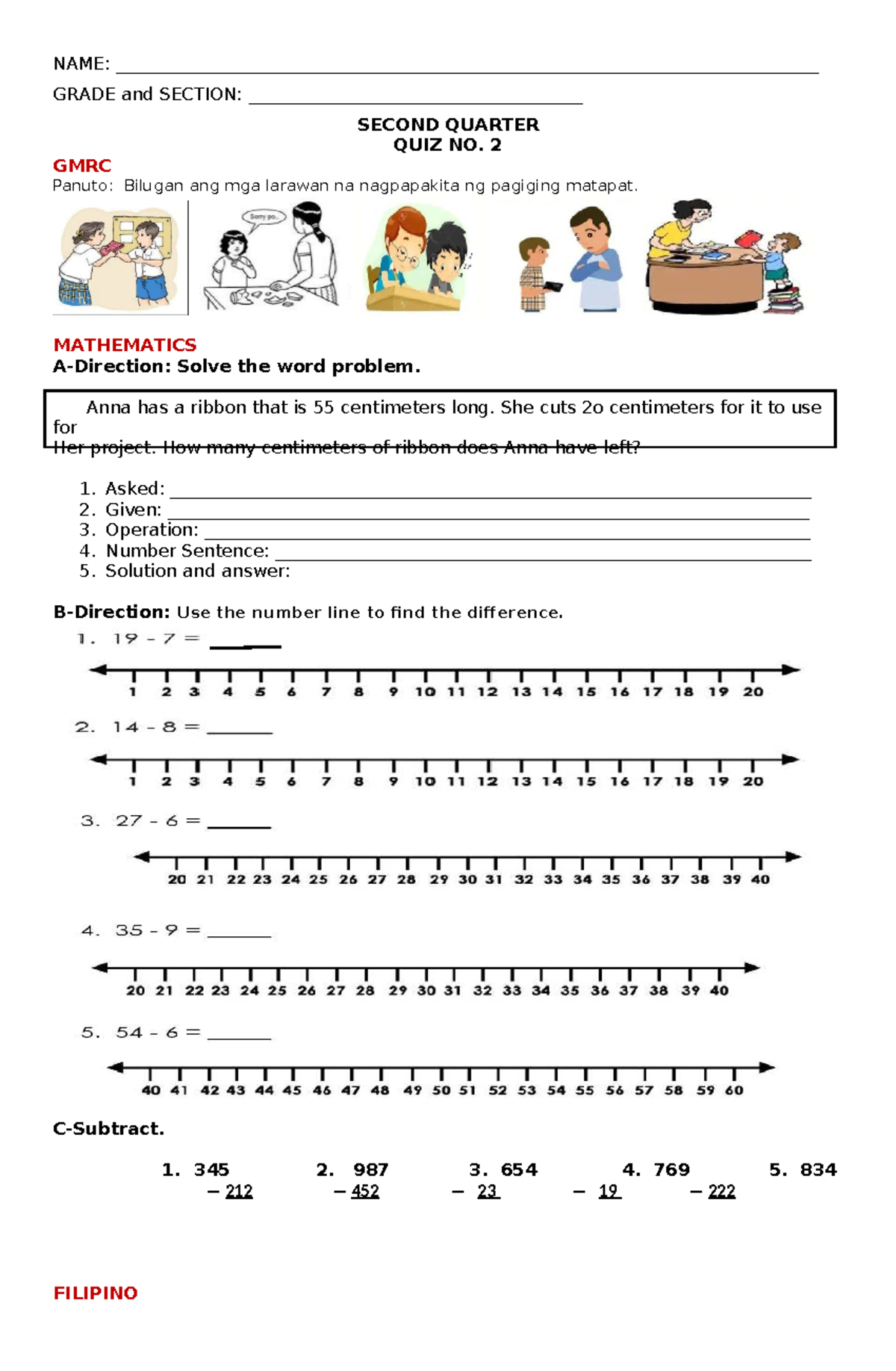 Second Quarter Quiz No. 2 - GMRC & Math Problems - Studocu