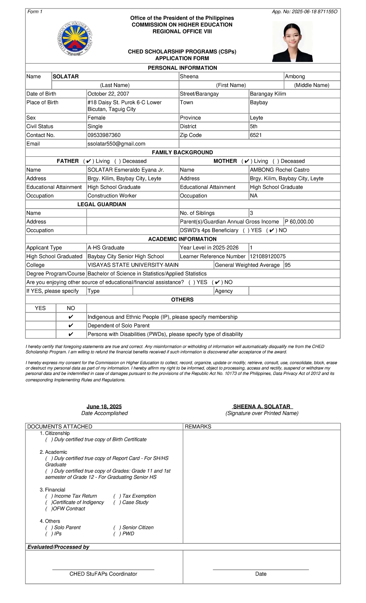 CHED - Details about CHED scholarship - Form 1 App. No: 2025-06-18 ...