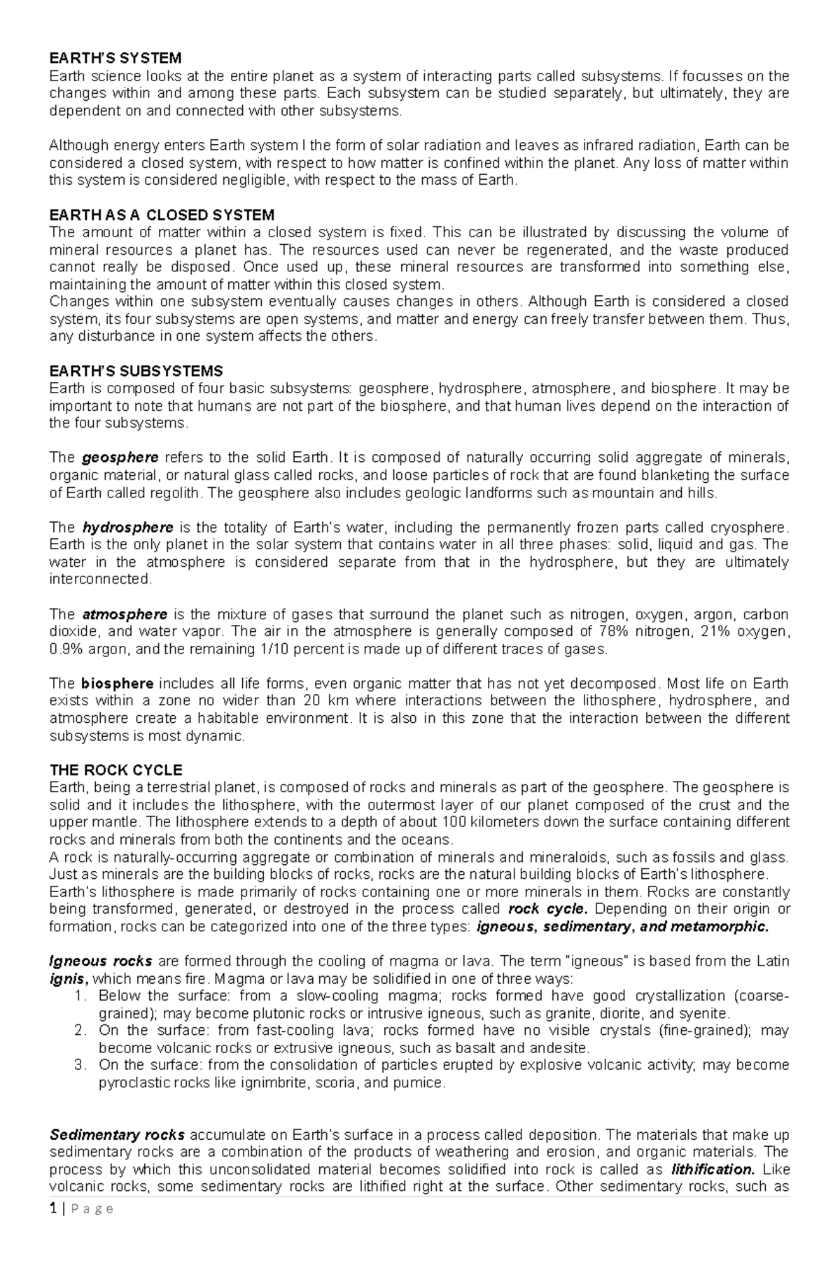 Lesson 3: The Rock Cycle in Earth Science (ES101) - Studocu