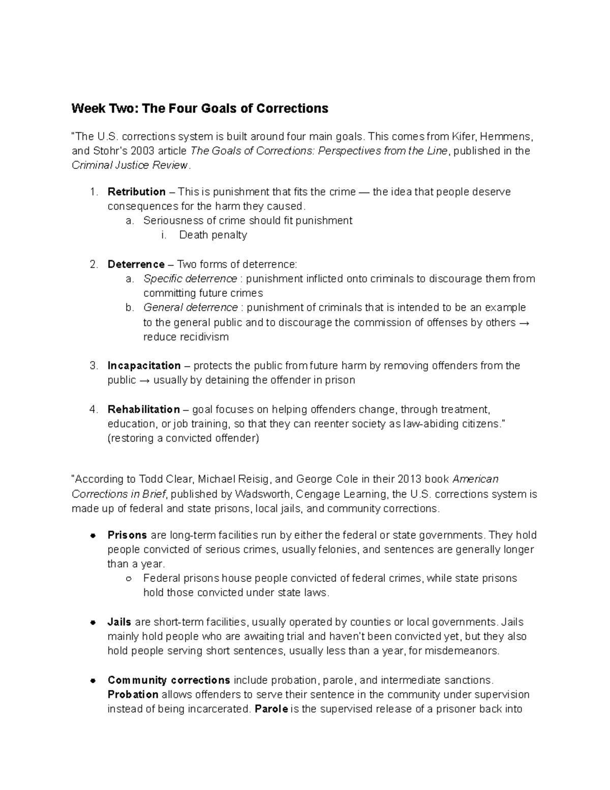 CJ 101: Week 2 - The Four Goals of Corrections and Solitary Confinement ...