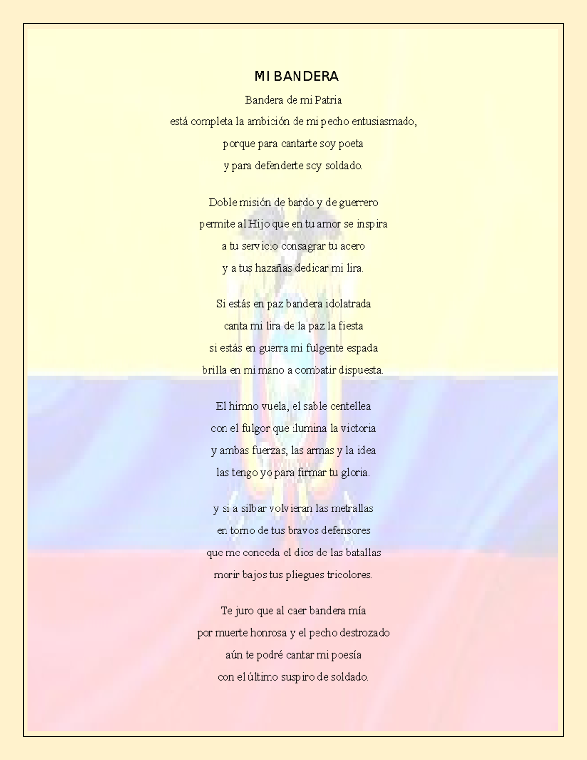 MI Bandera: Análisis de Víctor Domingo Silva - Poema Patriotico - Studocu