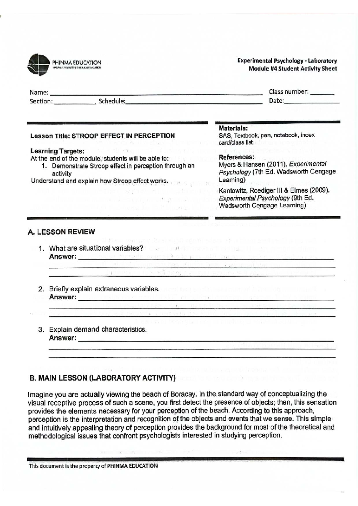 PHINMA EDUCATION Experimental Psychology Lab: Stroop Effect Module 4 ...