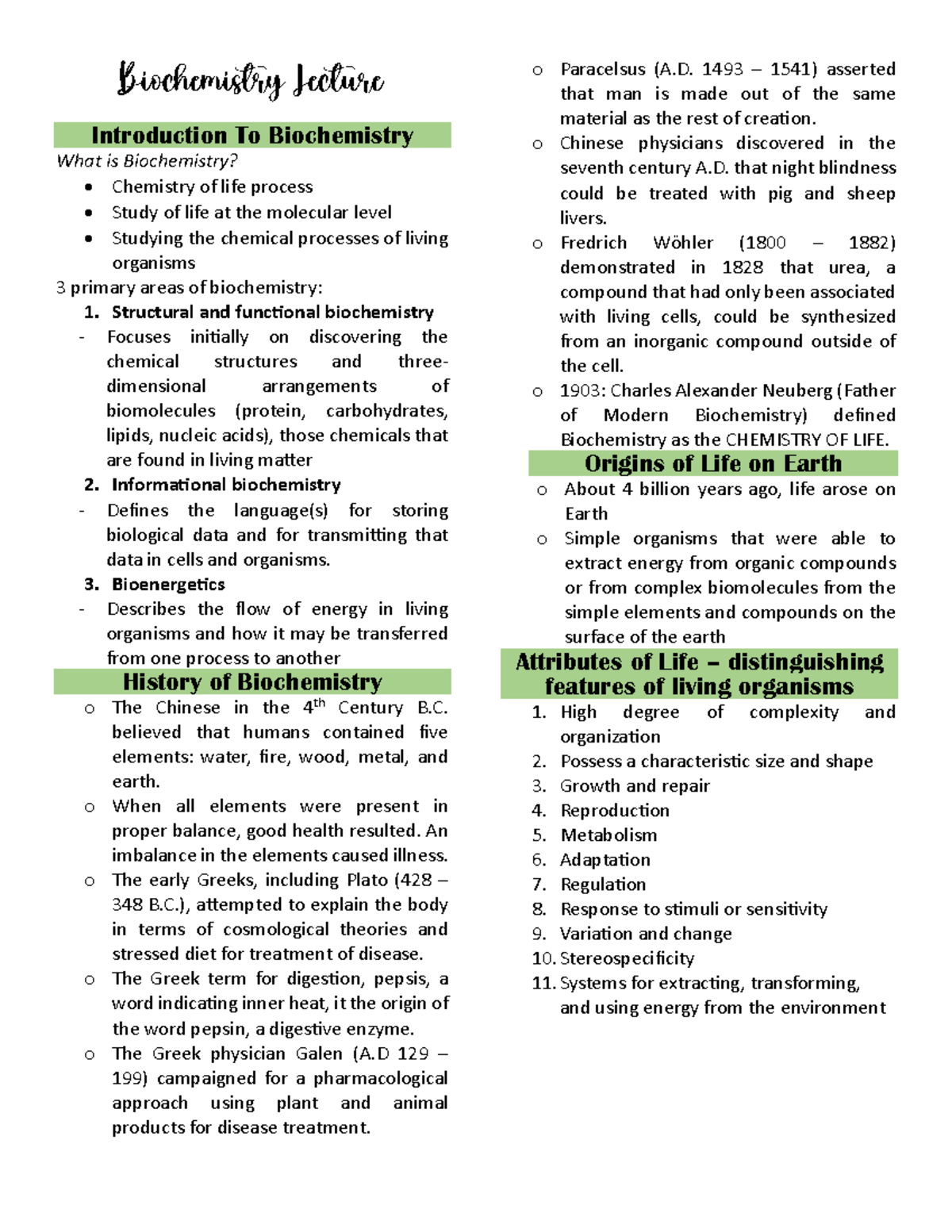 Biochemistry Lecture Notes - Module 1 Insights and Concepts - Studocu