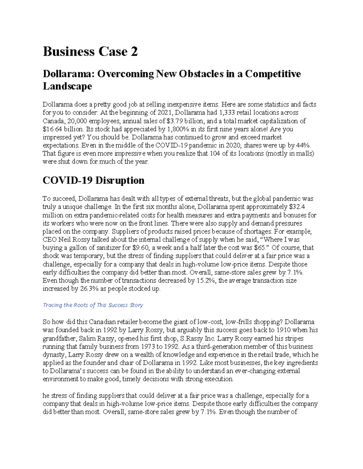 Chapter 2 Case Study: Dollarama's Growth Amidst Competition - Studocu