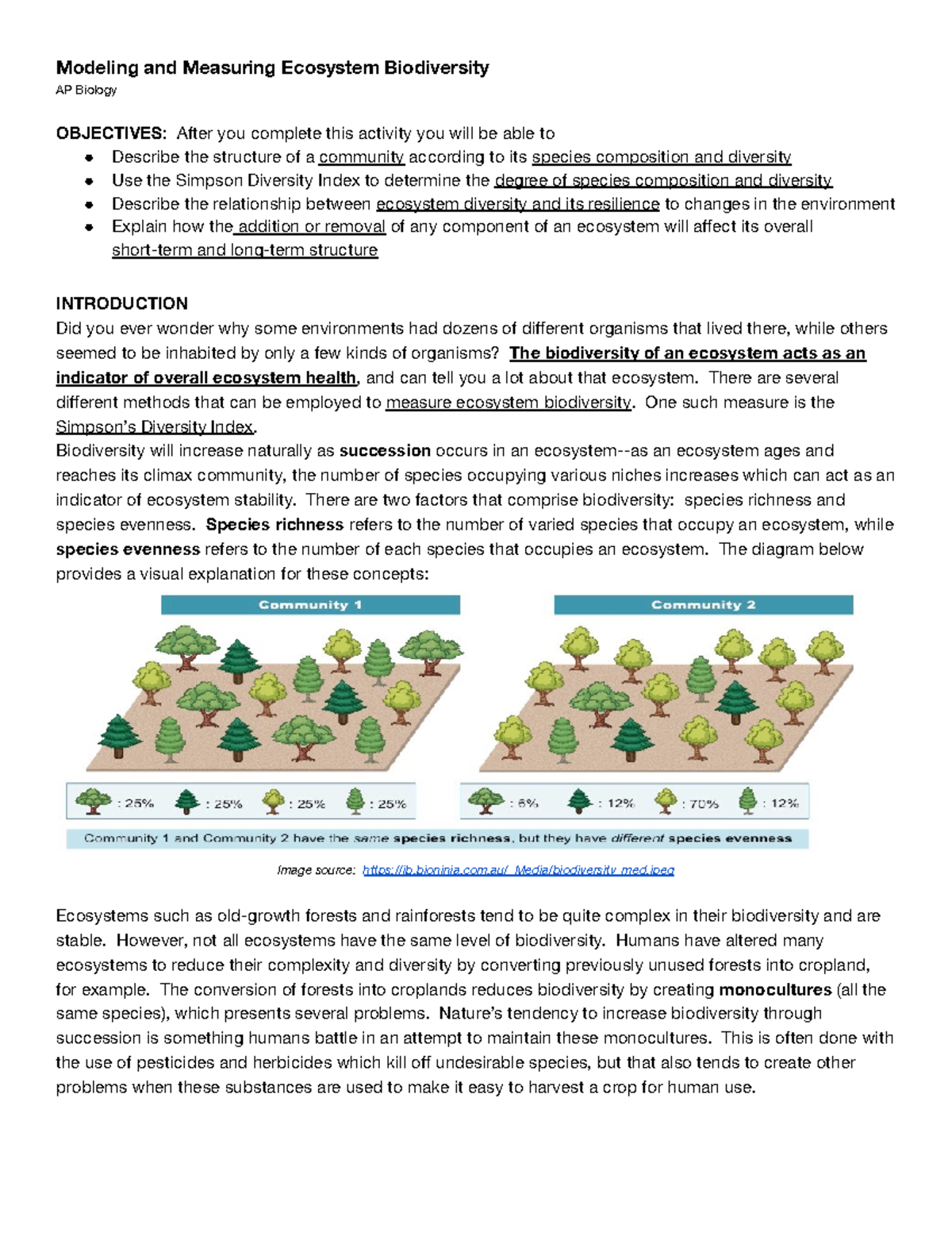 Simpson's Diversity Index Activity - AP BIO Class Study Guide - Studocu