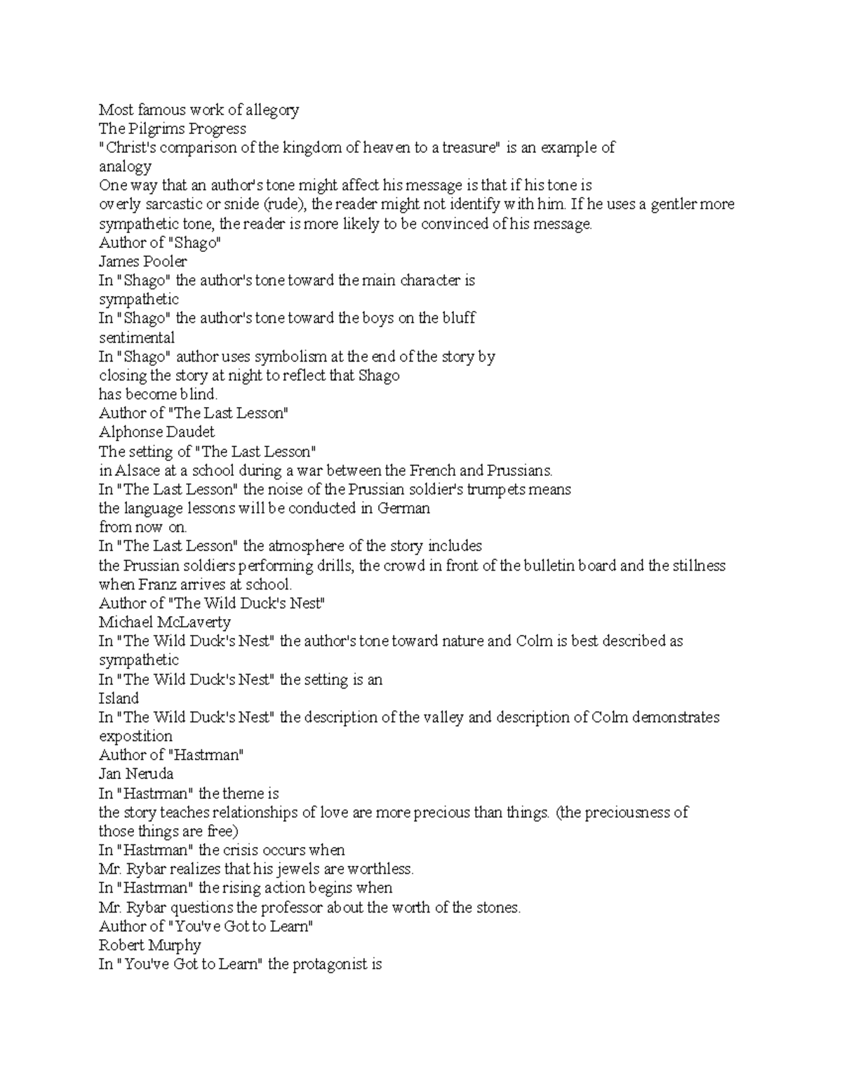 Eng 4 - notes - Most famous work of allegory The Pilgrims Progress ...