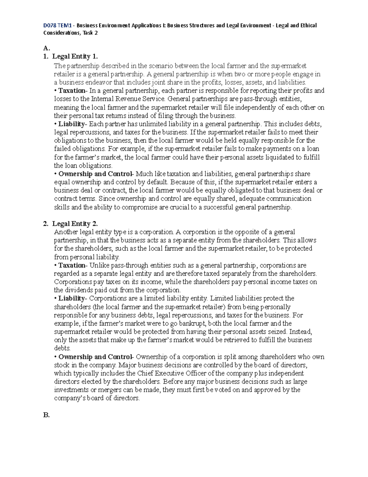 D078 TASK 2 Upload - EXAMPLE TASK 2 - D078 TEM1 - Business Environment ...