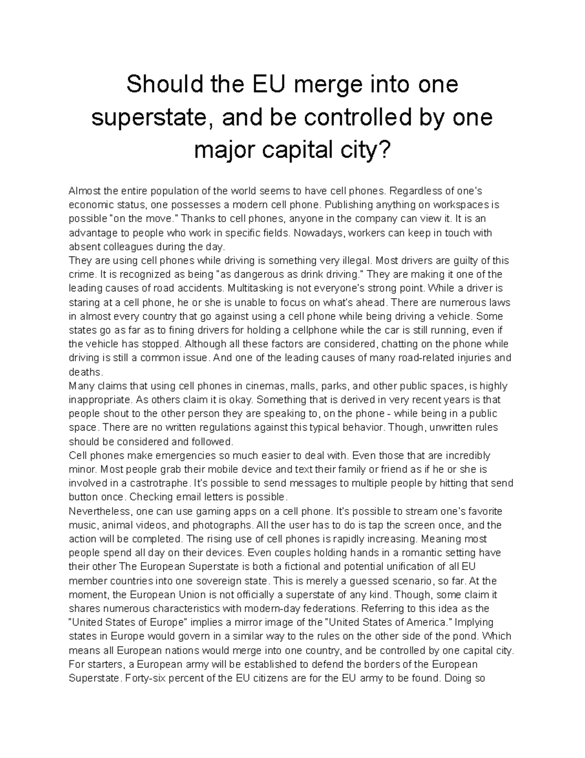The EU Superstate Debate: Merging into One Capitalized Nation? - Studocu