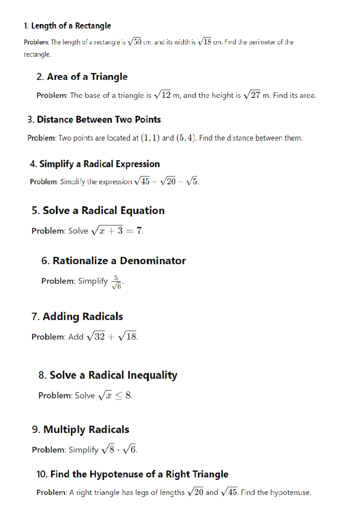 Math Problems and Solutions: Geometry & Radicals (MATH101) - Studocu