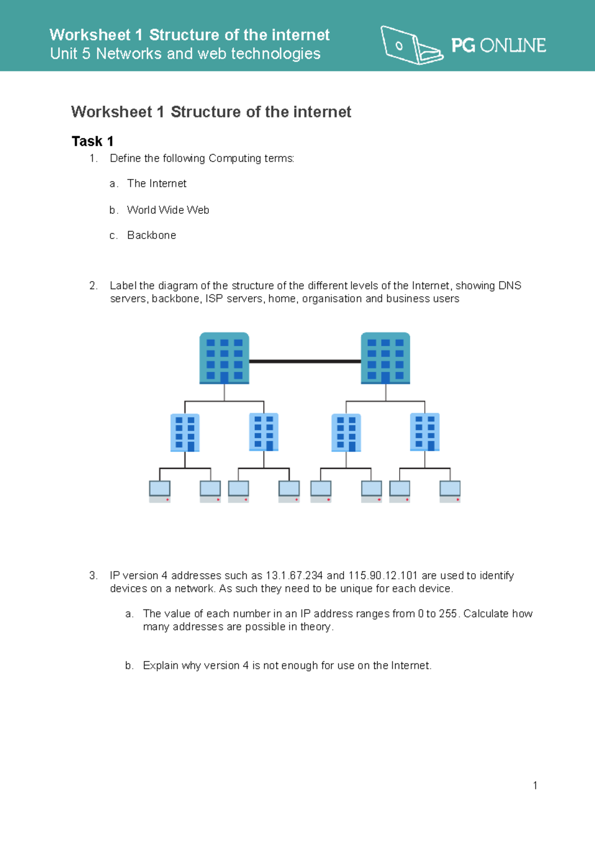 Networks Worksheet 1: Structure of the Internet - Unit 5 Analysis - Studocu