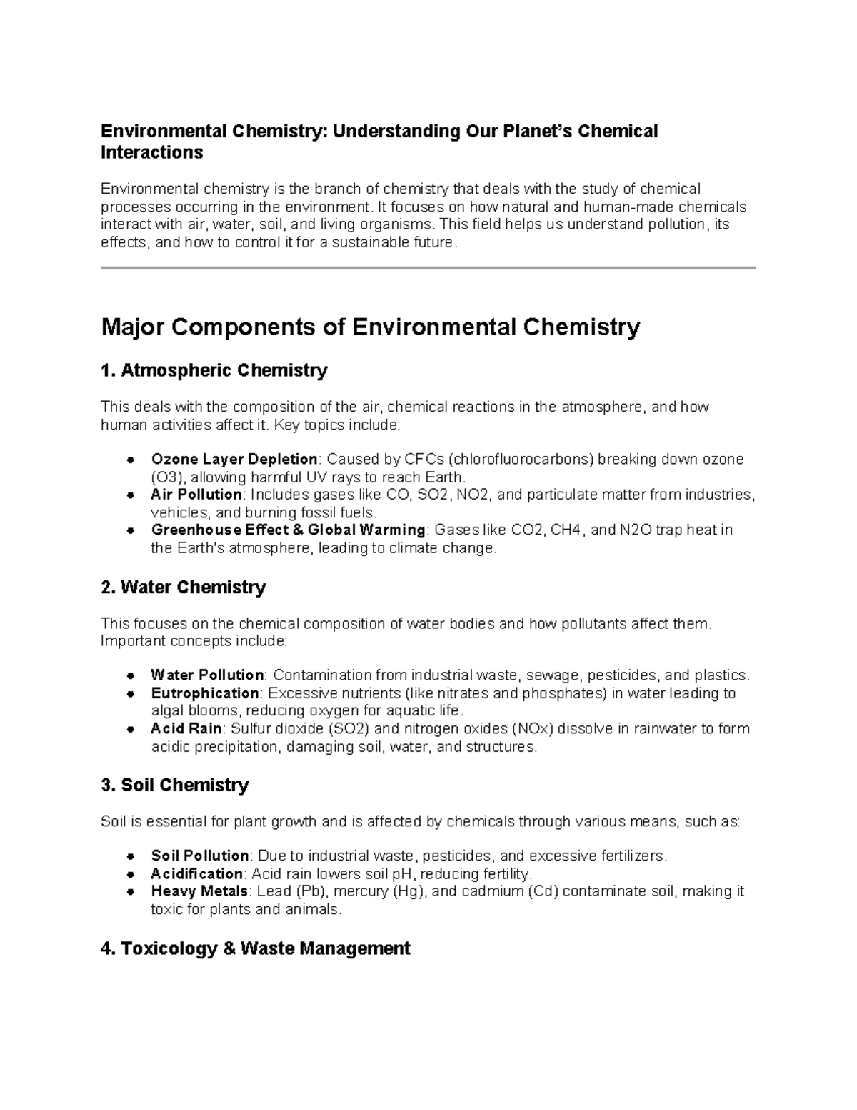 ENV 101: Environmental Chemistry Overview and Key Concepts - Studocu