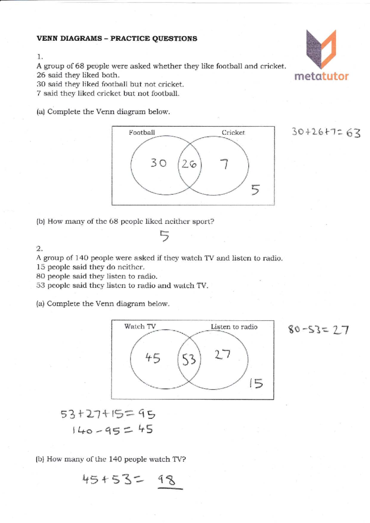 VENN Diagrams Solutions 1 - Practice Questions and Answers - Studocu