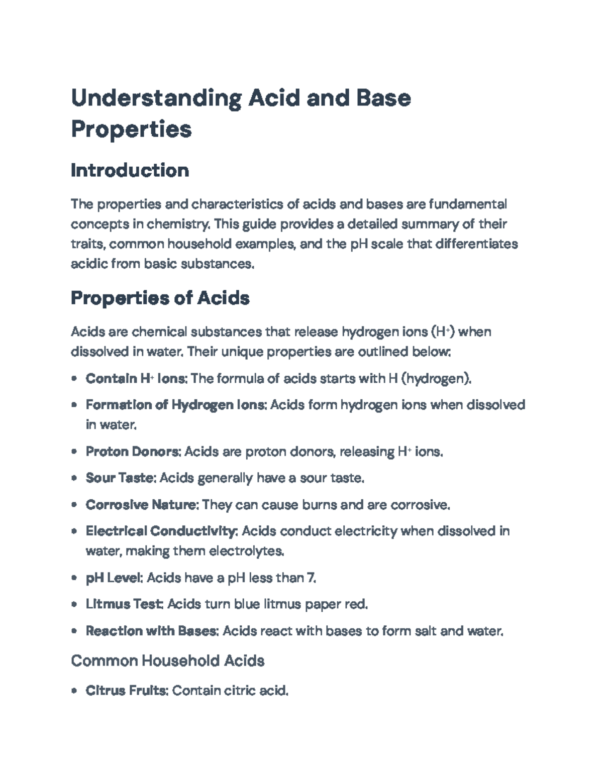 Understanding Acid and Base Properties: A Summary Guide - Understanding ...