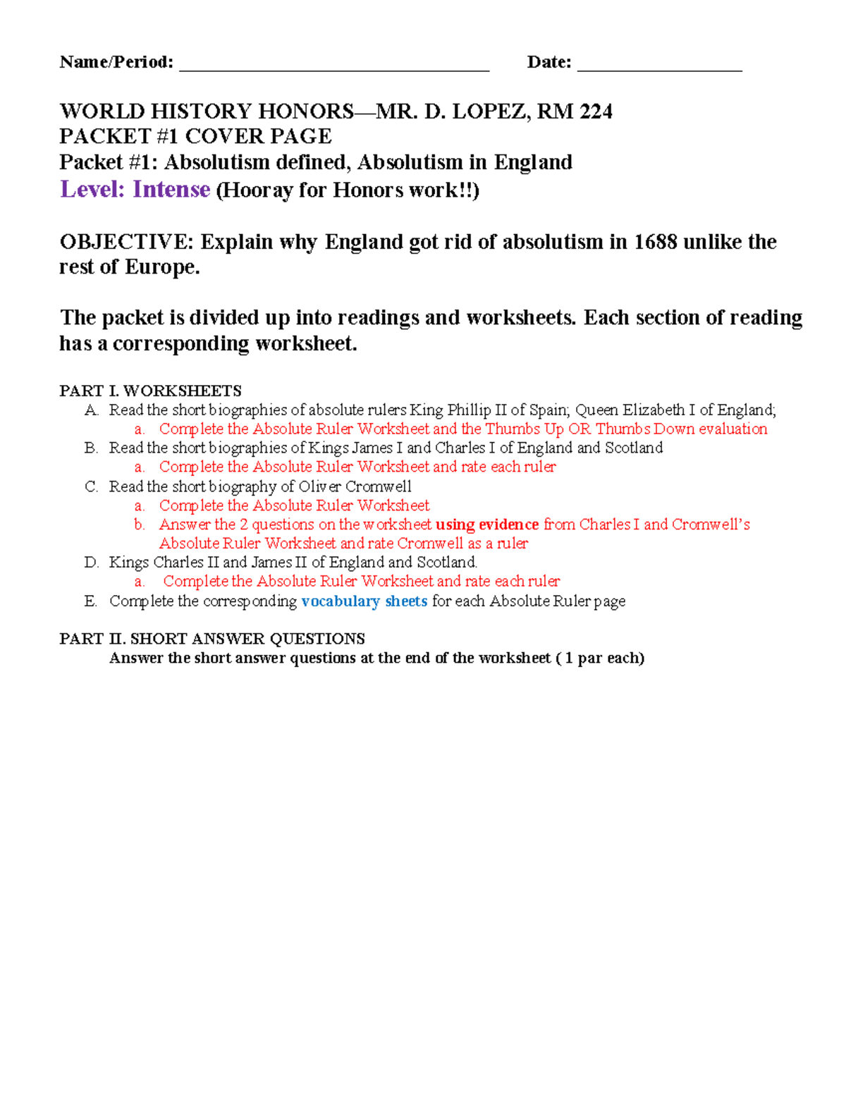 Absolutism vs Constitutional packet 1 - Name/Period ...