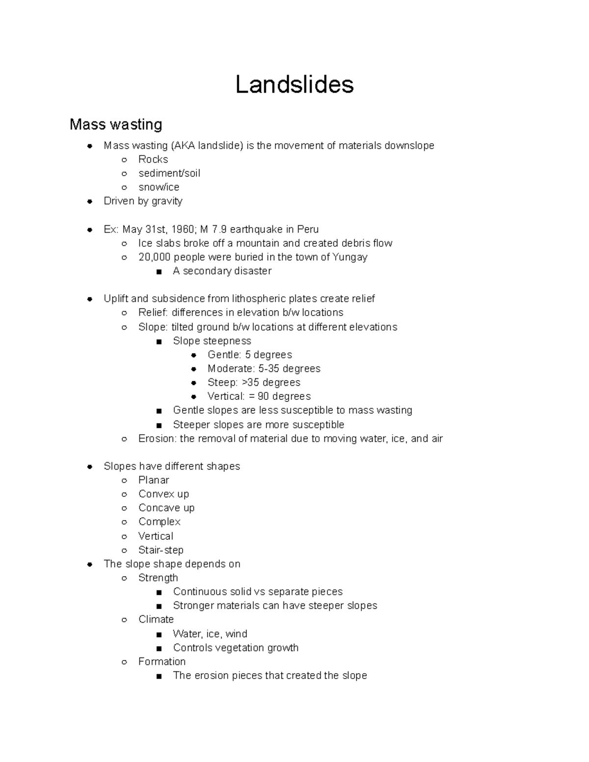 Landslides - Landslide lecture notes Natural Disasters - Landslides ...