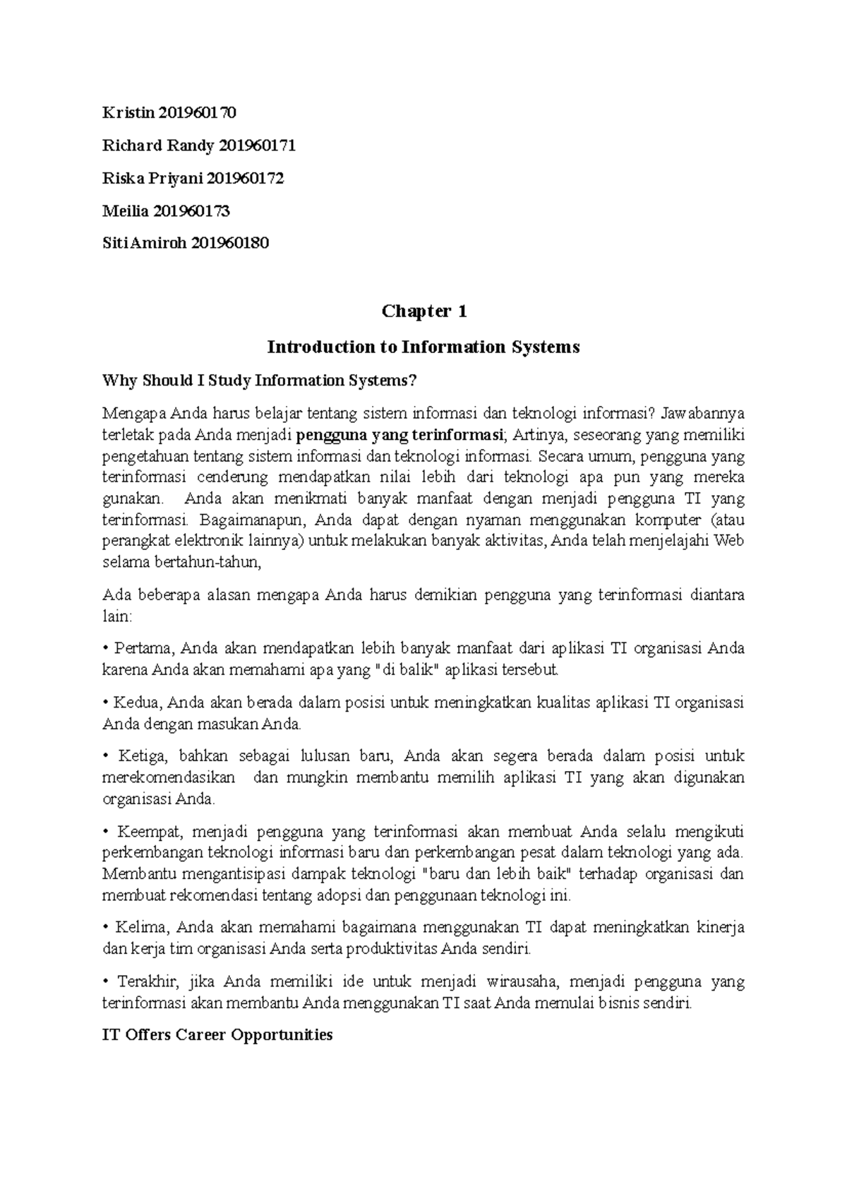 TSI Chapter 1 & 2 Notes - Intro to Info Systems and Career ...