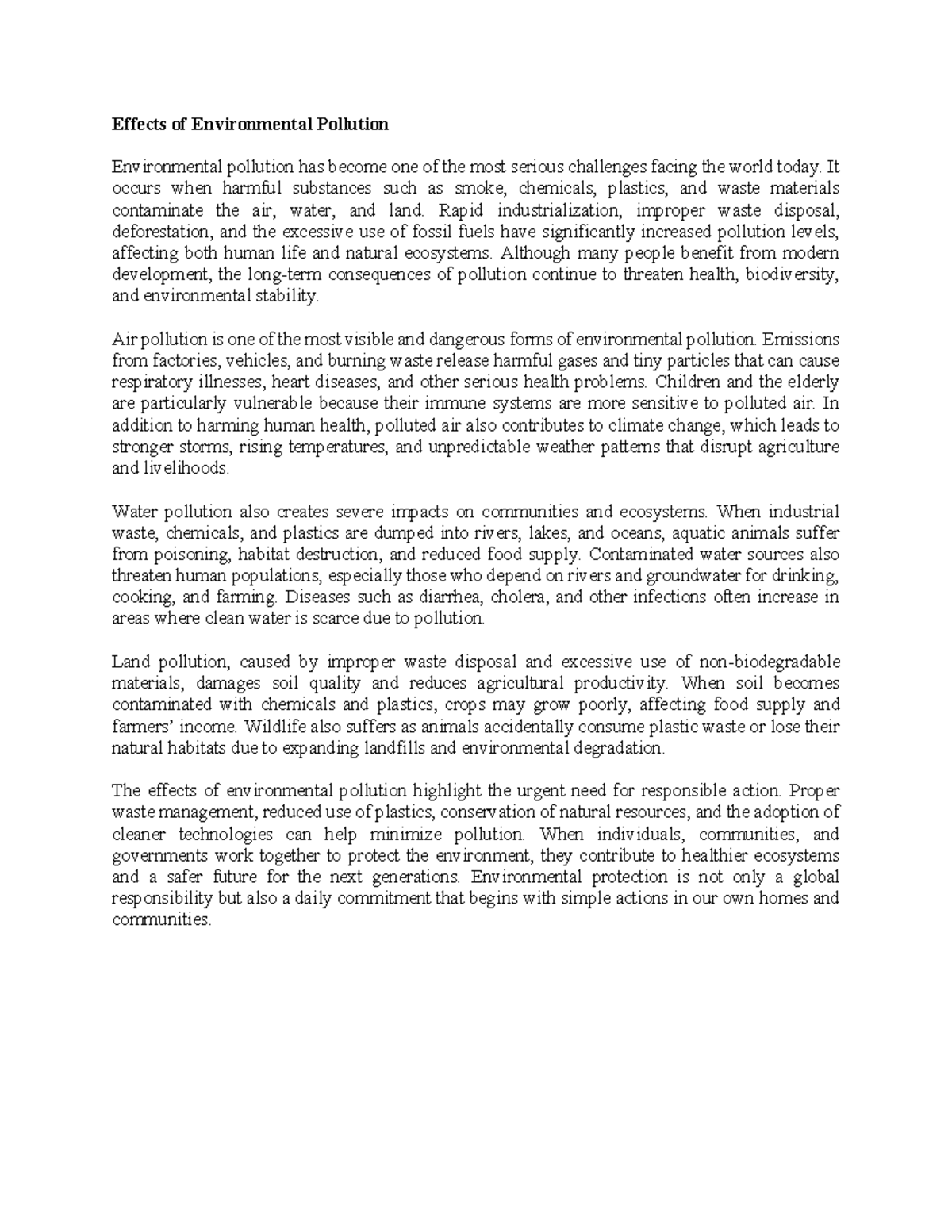 Effects of Environmental Pollution: Challenges and Solutions - Studocu