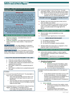 Arts. 1262 - 1274 (Law on Obligations and Contracts) - Nature and ...