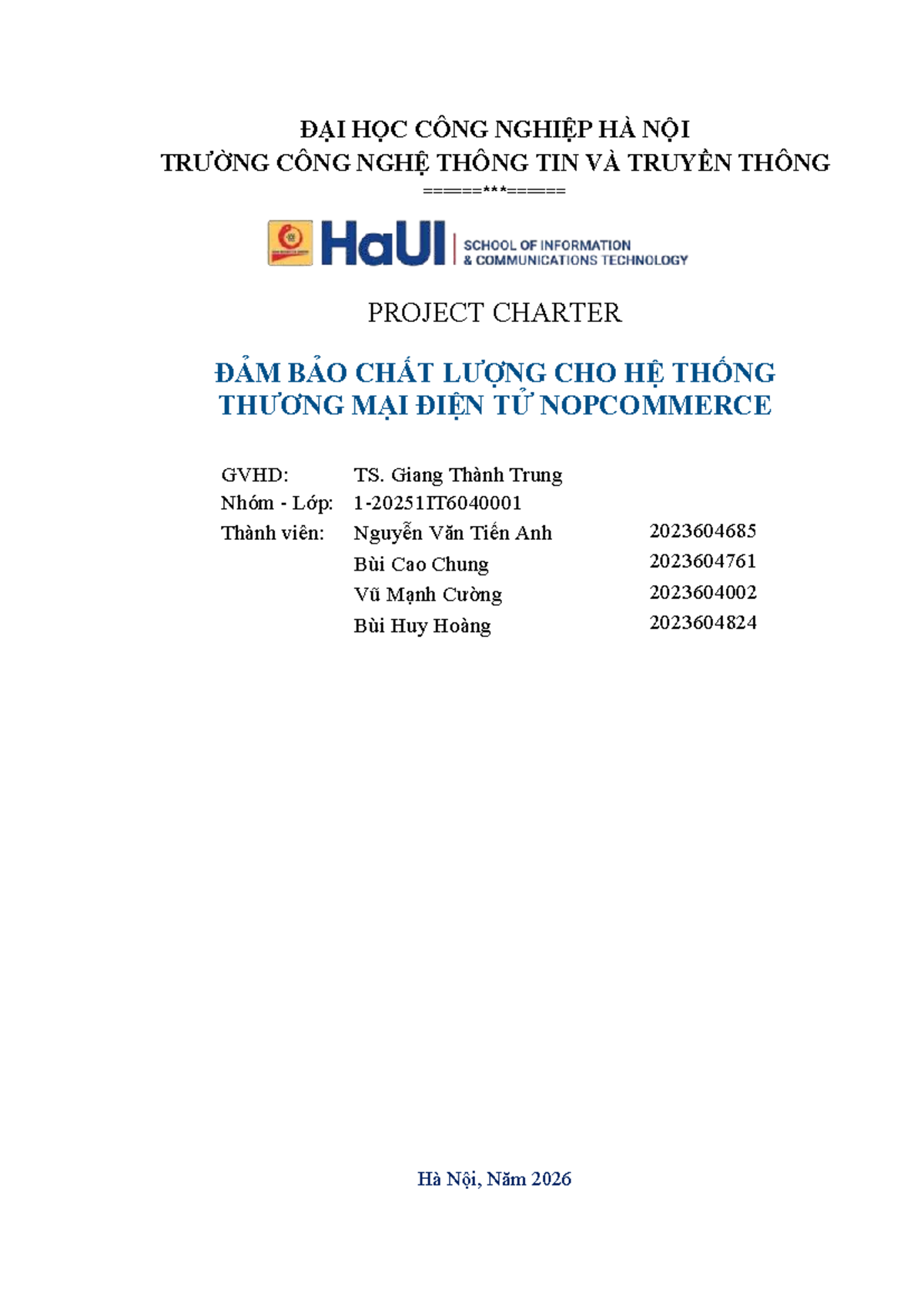 Project Charter Đảm Bảo Chất Lượng Hệ Thống Thương Mại Điện Tử ...