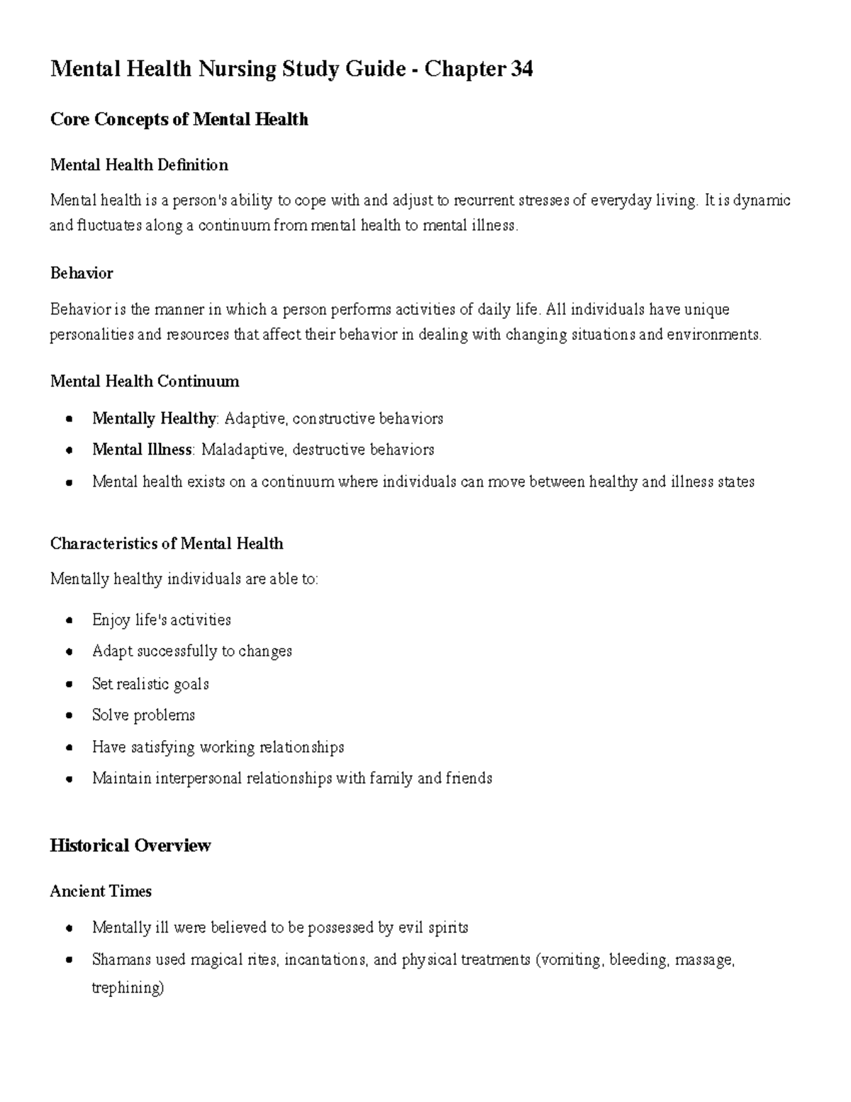 Mental Health Nursing Study Guide - Chapter 34: Core Concepts - Studocu