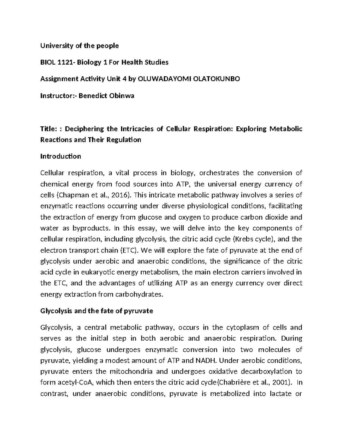 BIOL1121 Assignment Activity Unit 4: Cellular Respiration Insights ...