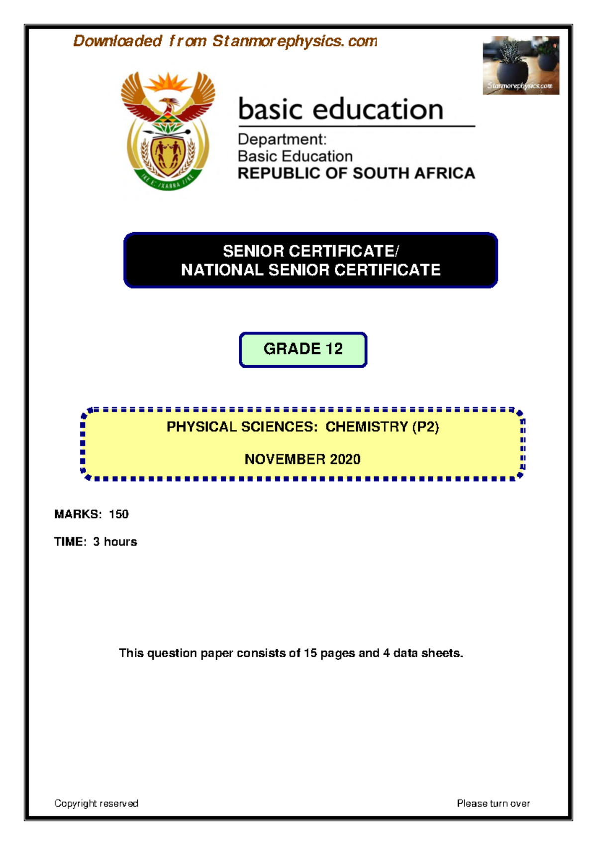Physical Science Grade 12 Nov 2020 P2 Exam Paper & Memo - Studocu